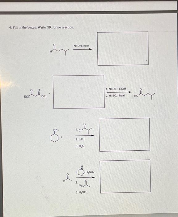Solved 4. Fill in the boxes. Write NR for no reaction. 2. | Chegg.com