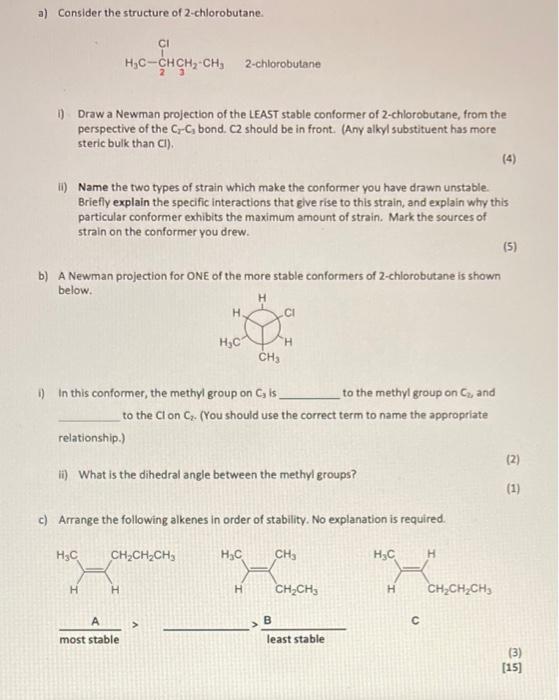 Solved a) Consider the structure of 2-chlorobutane: | Chegg.com