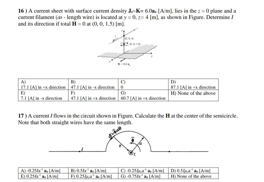 Solved 16 ) A current sheet with surface current density | Chegg.com