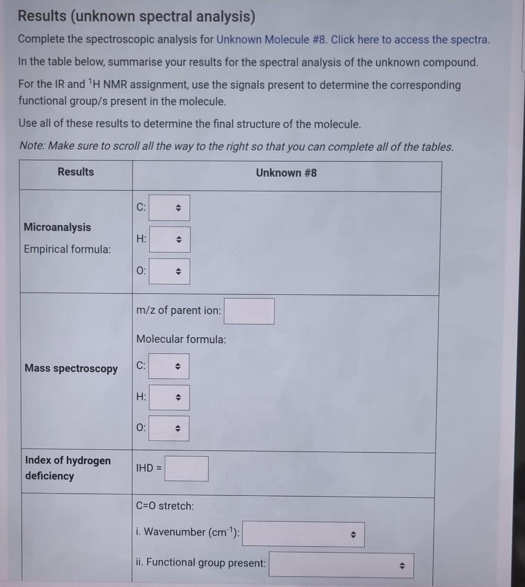 Results (unknown spectral analysis) Complete the | Chegg.com
