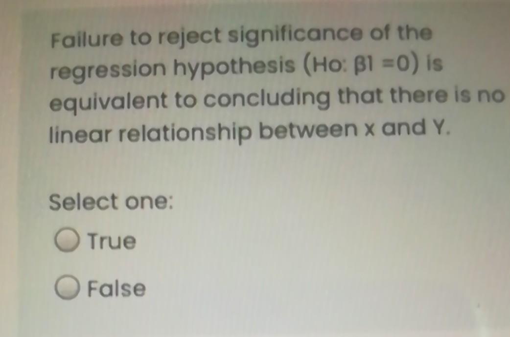 Solved Failure to reject significance of the regression | Chegg.com