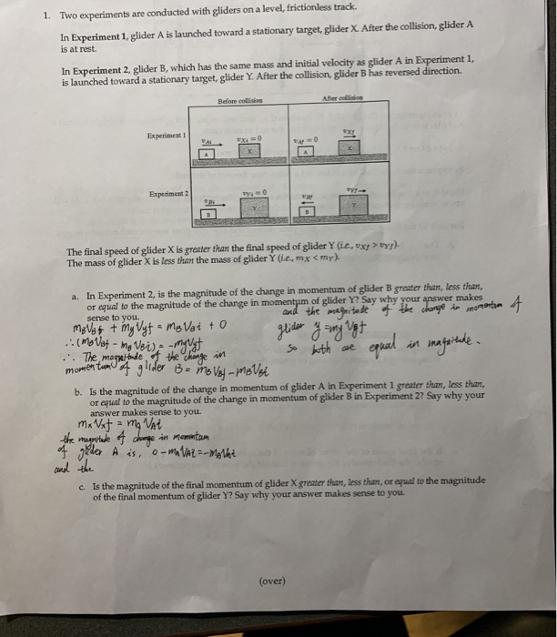 Solved 1. Two experiments are conducted with gliders on a | Chegg.com