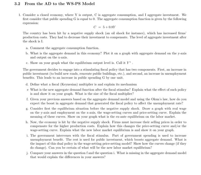 Solved 3.2 From the AD to the WS-PS Model 1. Consider a | Chegg.com