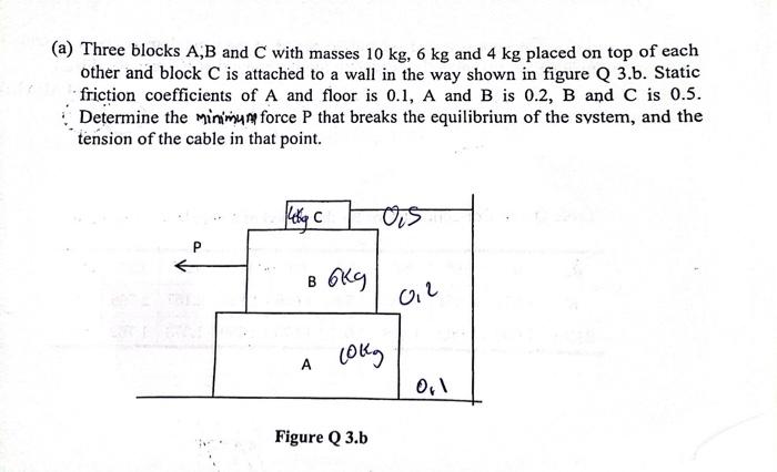 Solved (a) Three blocks A;B and C with masses 10 kg,6 kg and | Chegg.com