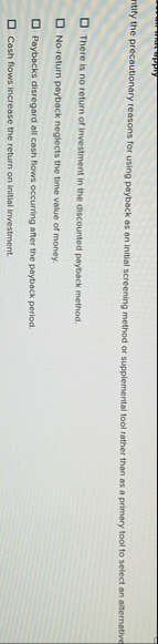 Solved intify the precautionary reasons for using payback as | Chegg.com