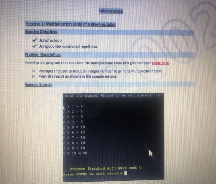 Solved Lab endises Excercise Multiplication table of riven | Chegg.com