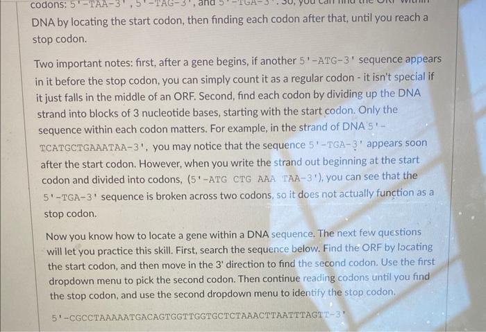 Solved DNA by locating the start codon, then finding each | Chegg.com