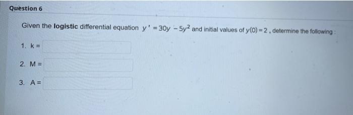 Solved Question 6 Given the logistic differential equation | Chegg.com