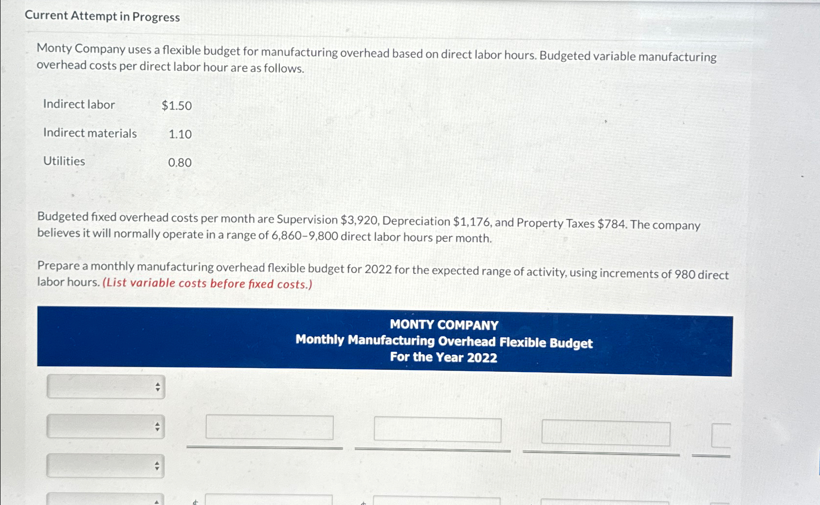 Solved Current Attempt in ProgressMonty Company uses a | Chegg.com