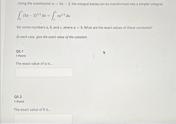 Solved Using the substitution u = 5x2, the integral | Chegg.com