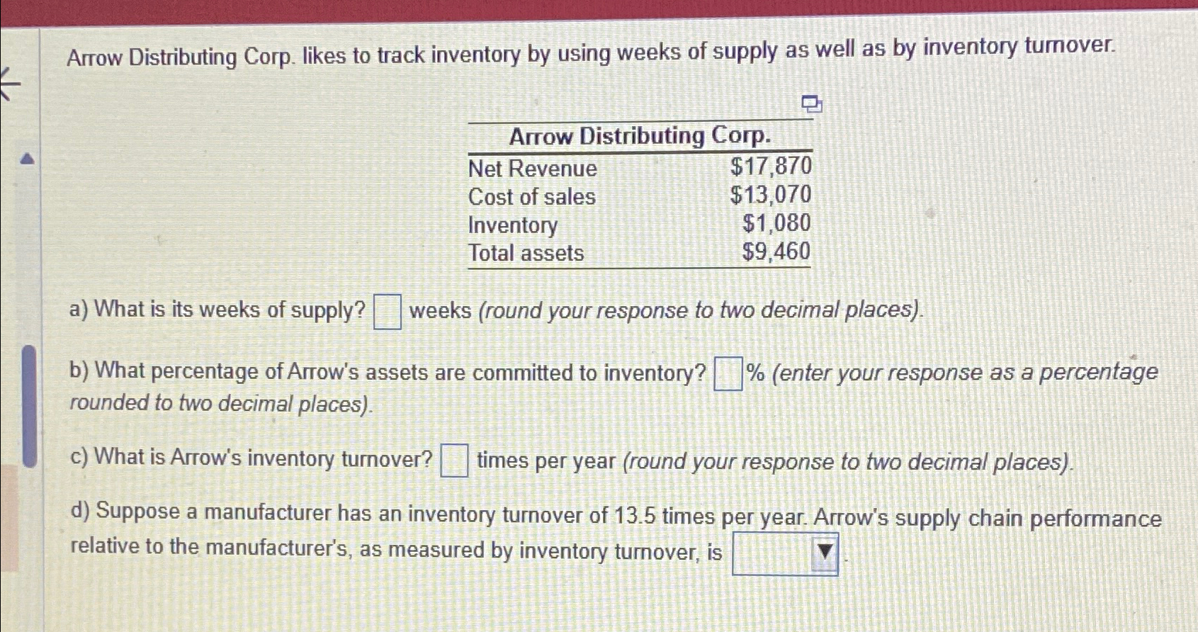 Solved Arrow Distributing Corp. likes to track inventory by | Chegg.com