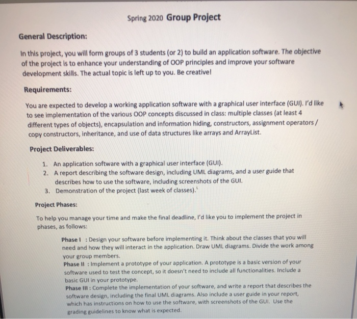 CSBP 219-Section 54 Spring 2020 Group Project General | Chegg.com