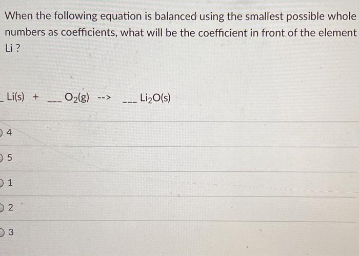 Solved When the following equation is balanced using the | Chegg.com