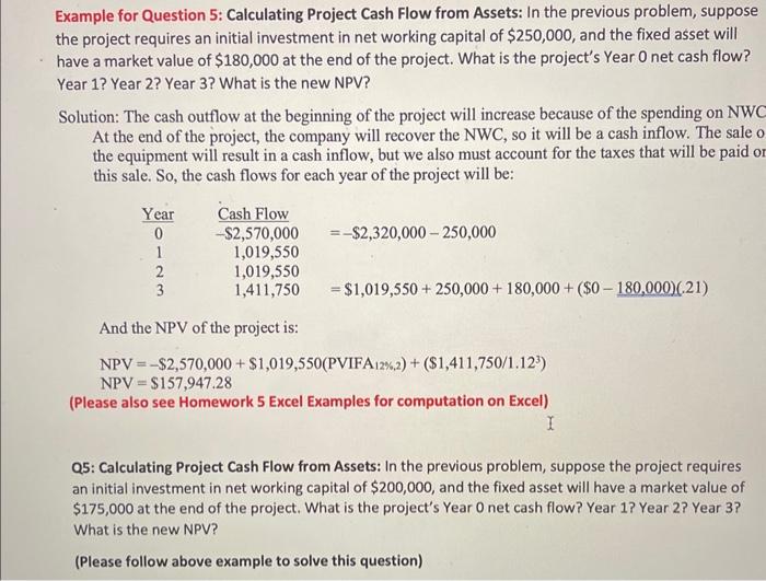 Solved Q5: Calculating Project Cash Flow from Assets: In the | Chegg.com