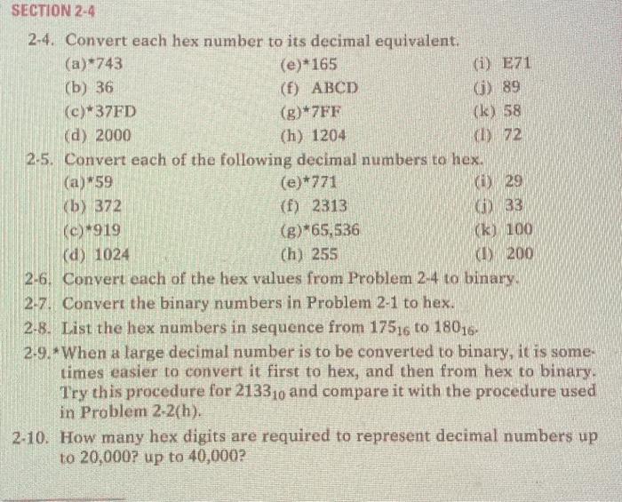 Solved SECTION 2-4 2-4. Convert each hex number to its | Chegg.com