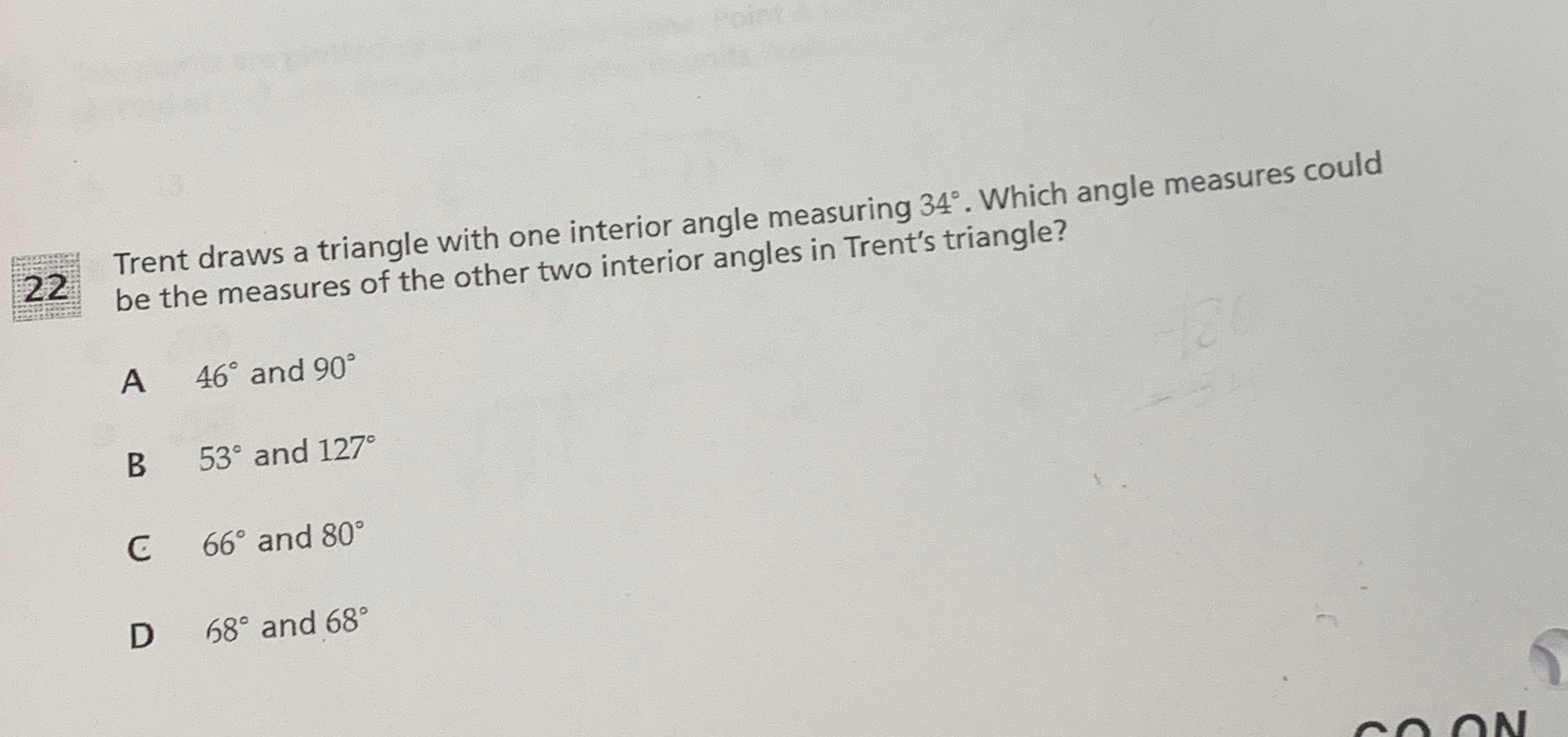 Solved 22 ﻿Trent draws a triangle with one interior angle | Chegg.com