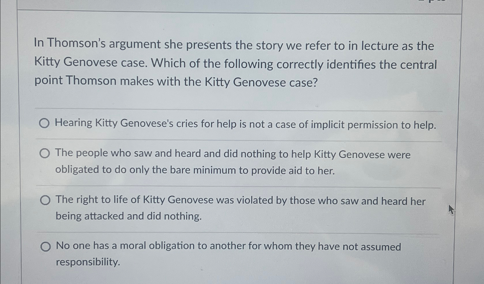 Solved In Thomson's argument she presents the story we refer | Chegg.com