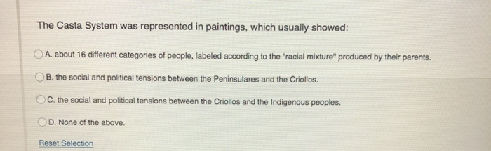 Solved The Casta System was represented in paintings, which | Chegg.com