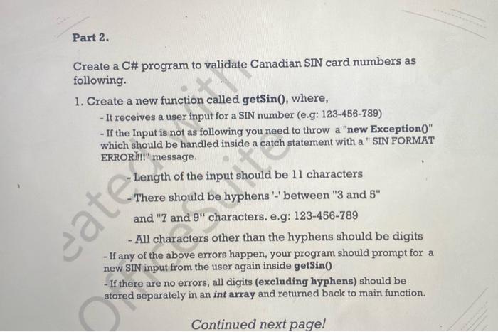Solved Create a C\# program to validate Canadian SIN card | Chegg.com