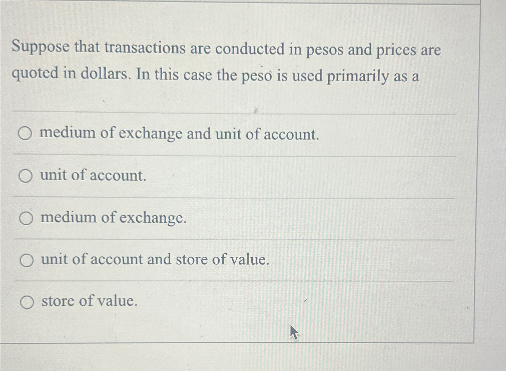 Solved Suppose that transactions are conducted in pesos and | Chegg.com