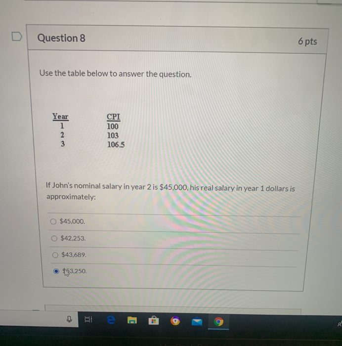 Solved Question 8 6 pts Use the table below to answer the | Chegg.com