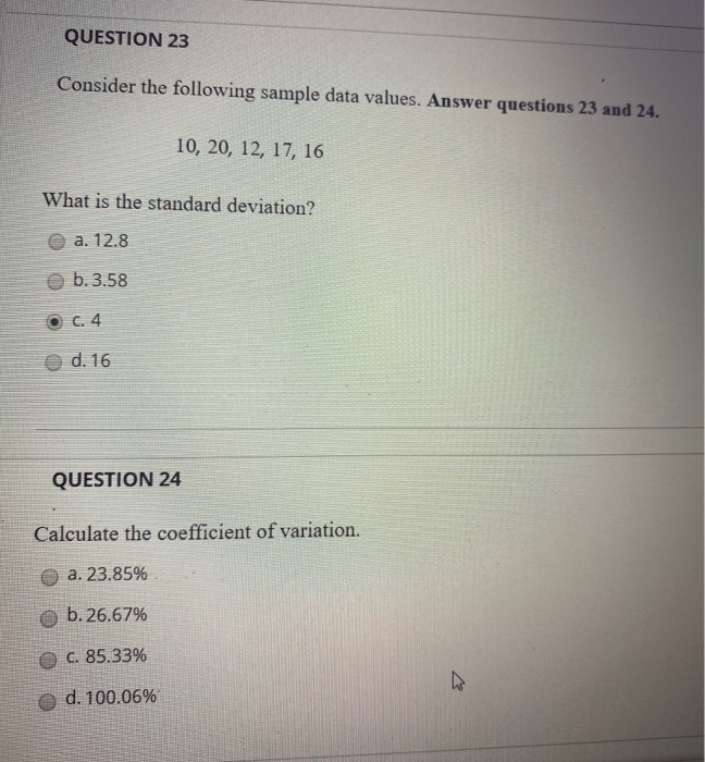 Solved QUESTION 23 Consider the following sample data | Chegg.com