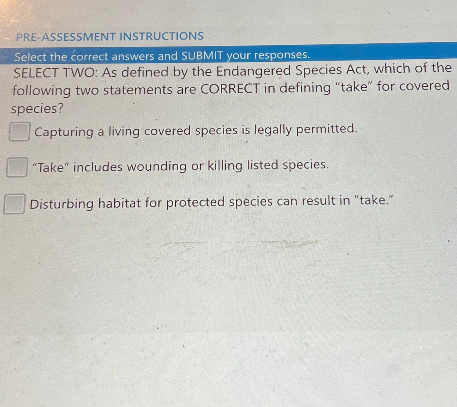 Solved PRE-ASSESSMENT INSTRUCTIONSSelect the correct answers | Chegg.com
