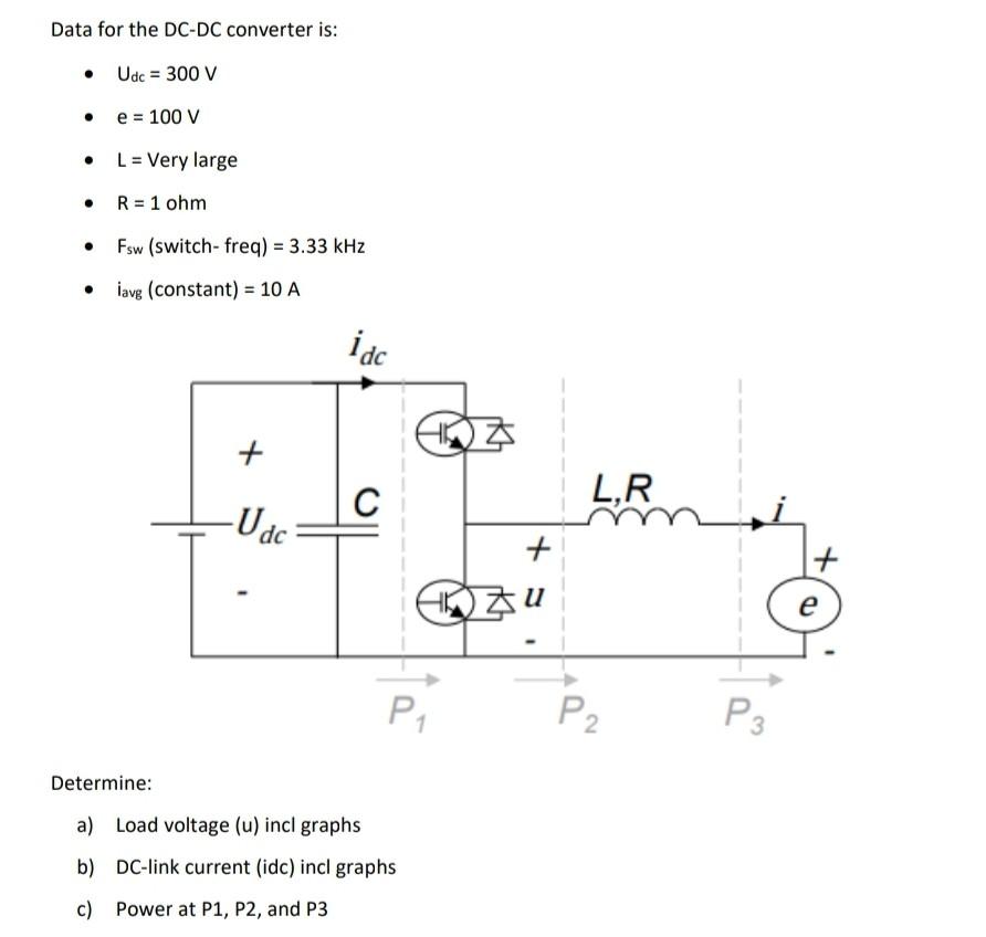 Solved Data for the DC-DC converter is: - Udc=300 V - e=100 | Chegg.com