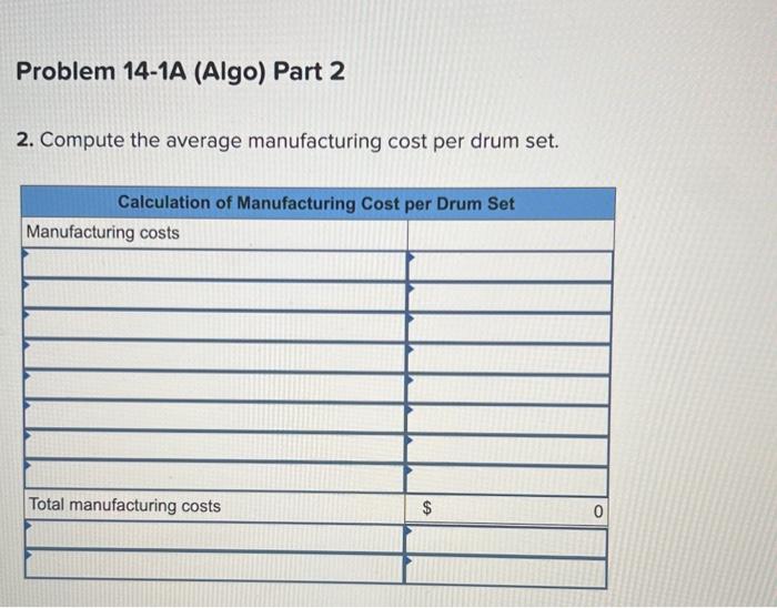Solved Problem 14-1A (Algo) Classifying costs and computing | Chegg.com