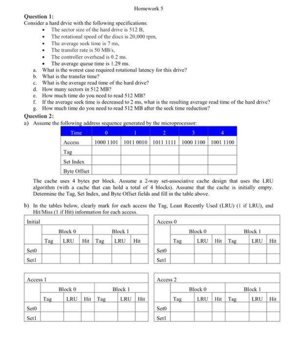 Solved Homework 5 Question 1: Consider a hard drvie with the | Chegg.com