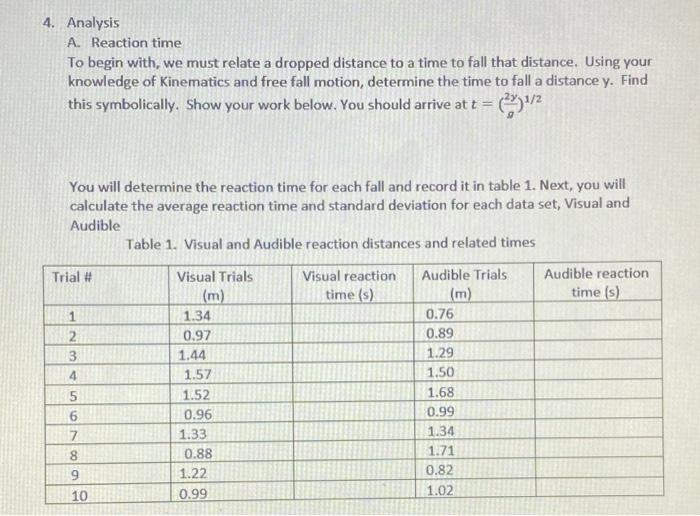 Solved 4. Analysis A. Reaction time To begin with, we must | Chegg.com