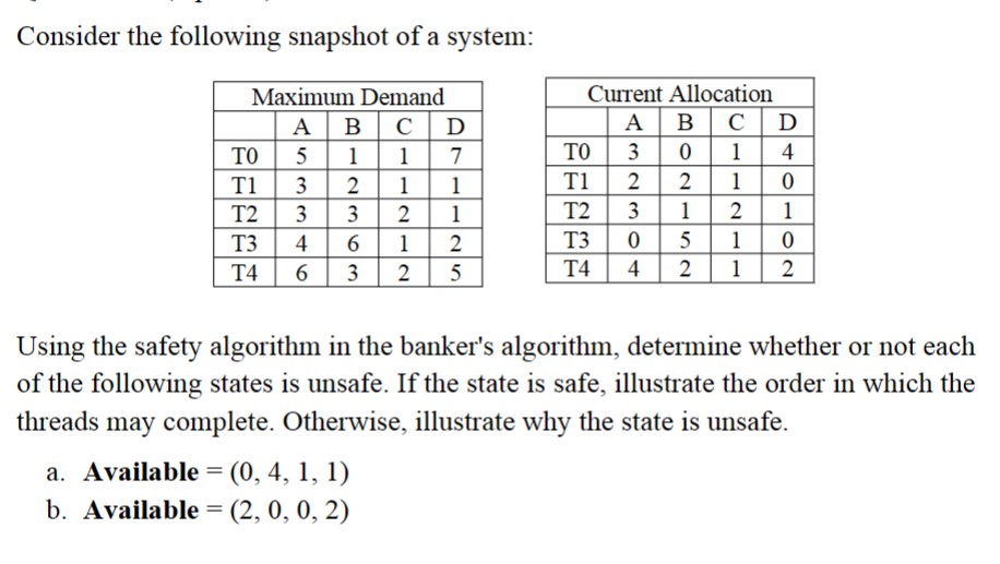 Solved Consider the following snapshot of a system:Using the | Chegg.com