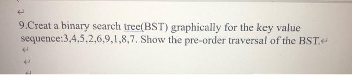 Solved 9.Creat a binary search tree(BST) graphically for the | Chegg.com