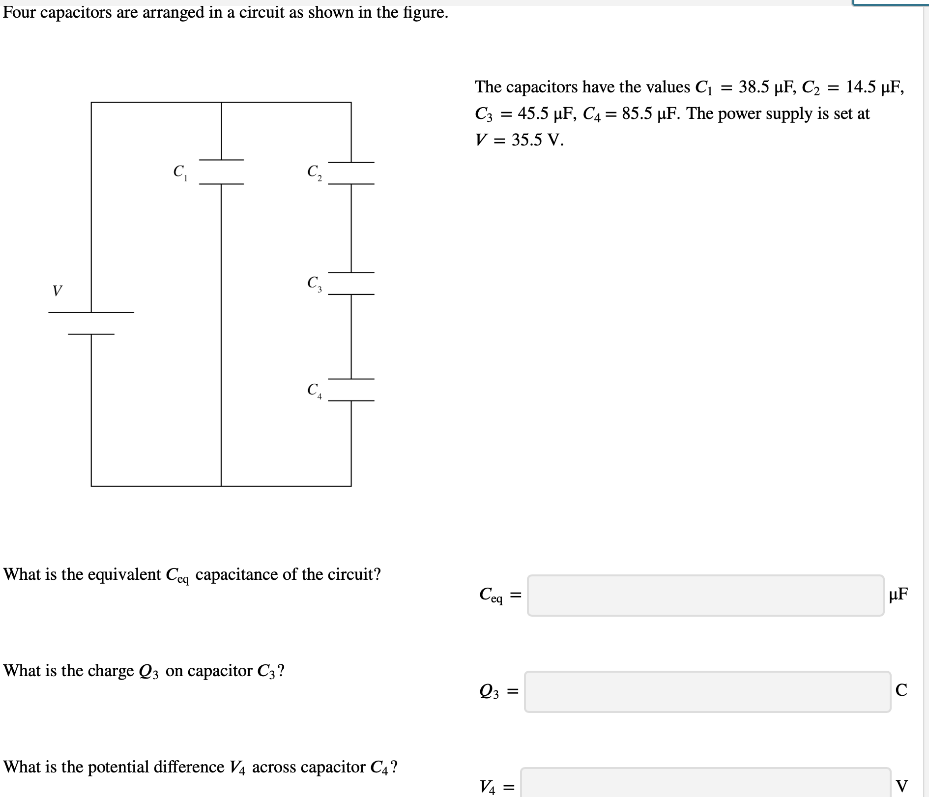 Solved Four capacitors are arranged in ﻿a circuit as ﻿shown | Chegg.com