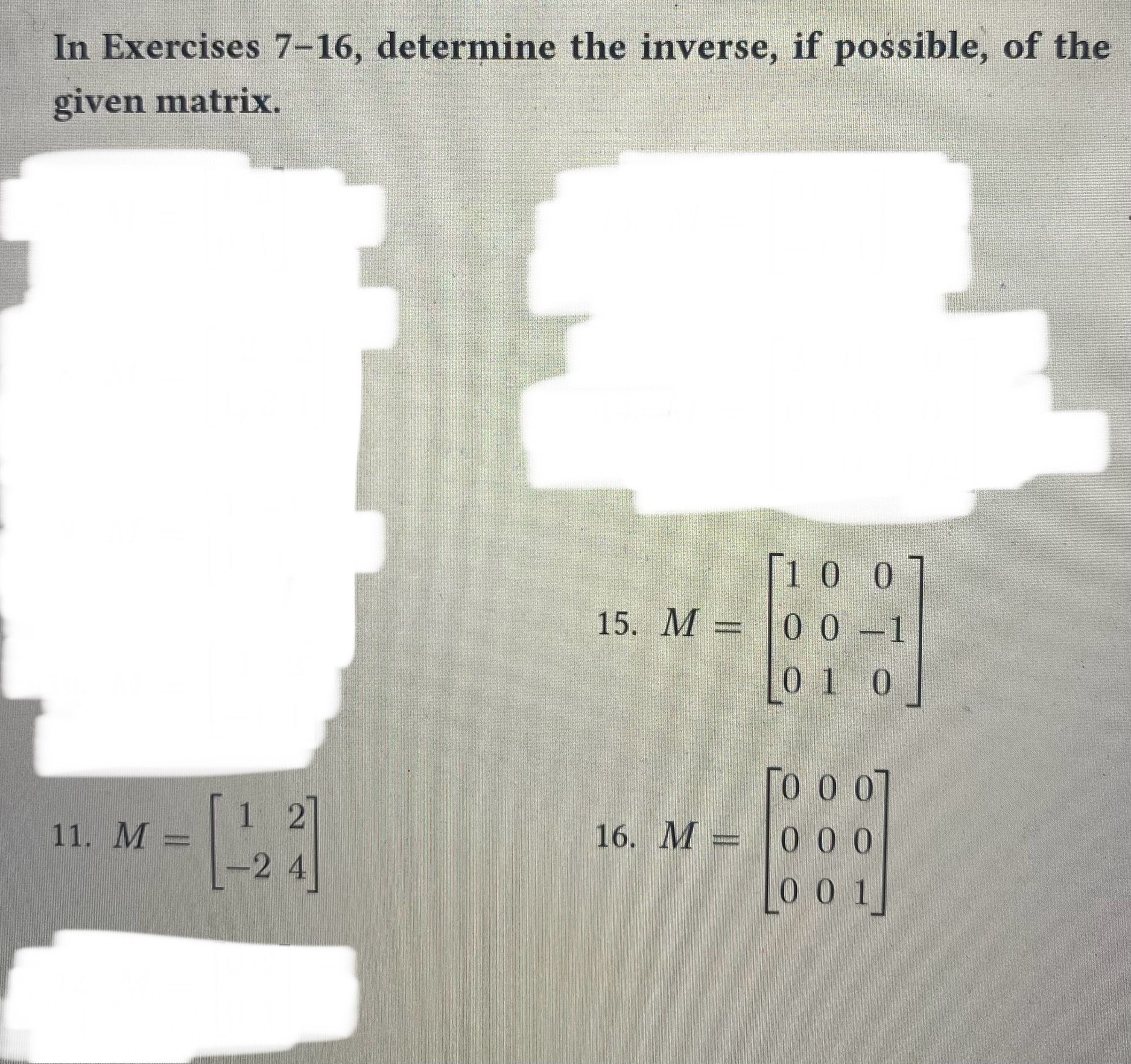Solved In Exercises 7-16, ﻿determine the inverse, if | Chegg.com