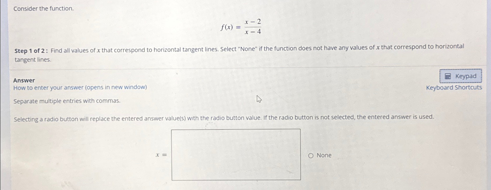 Solved Consider the function.f(x)=x-2x-4Step 1 ﻿of 2: Find | Chegg.com