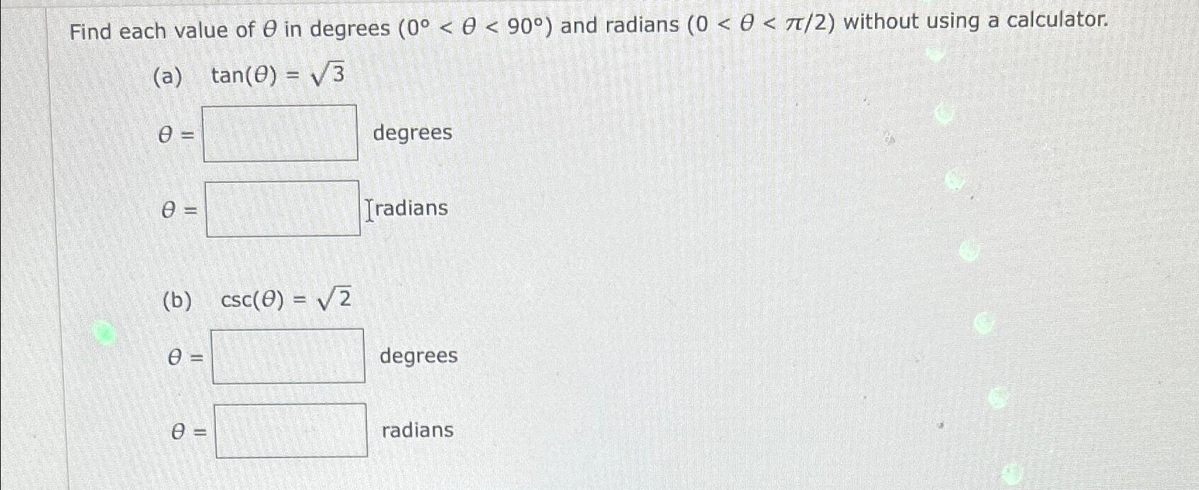 Solved Find each value of θ ﻿in degrees )