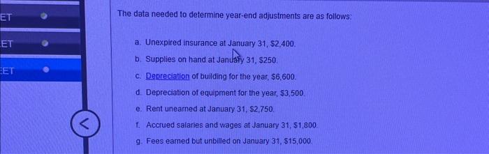 Solved The data needed to determine year-end adjustrients | Chegg.com