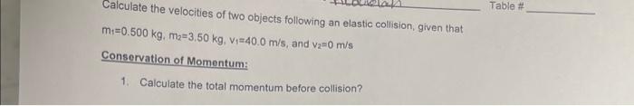 Solved Calculate the velocities of two objects following an | Chegg.com