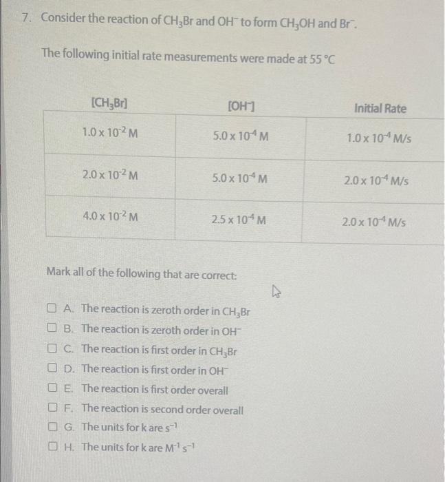 Solved 7. Consider the reaction of CH3Br and OH−to form | Chegg.com