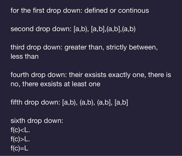 Solved for the first drop down: defined or continous second | Chegg.com