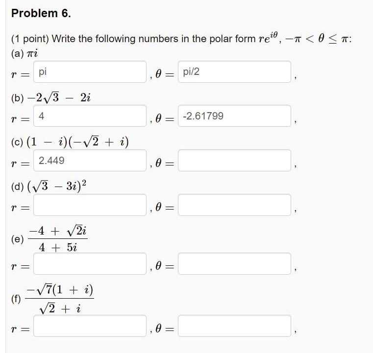 Solved (1 point) Write the following numbers in the polar | Chegg.com