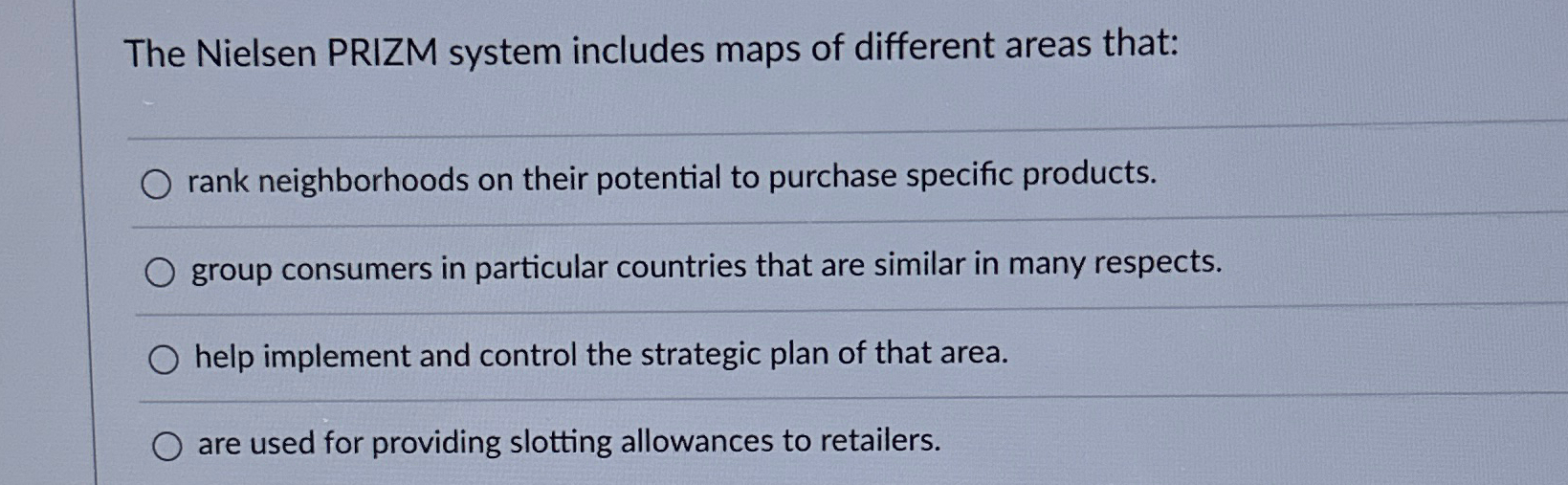 Solved The Nielsen PRIZM system includes maps of different | Chegg.com