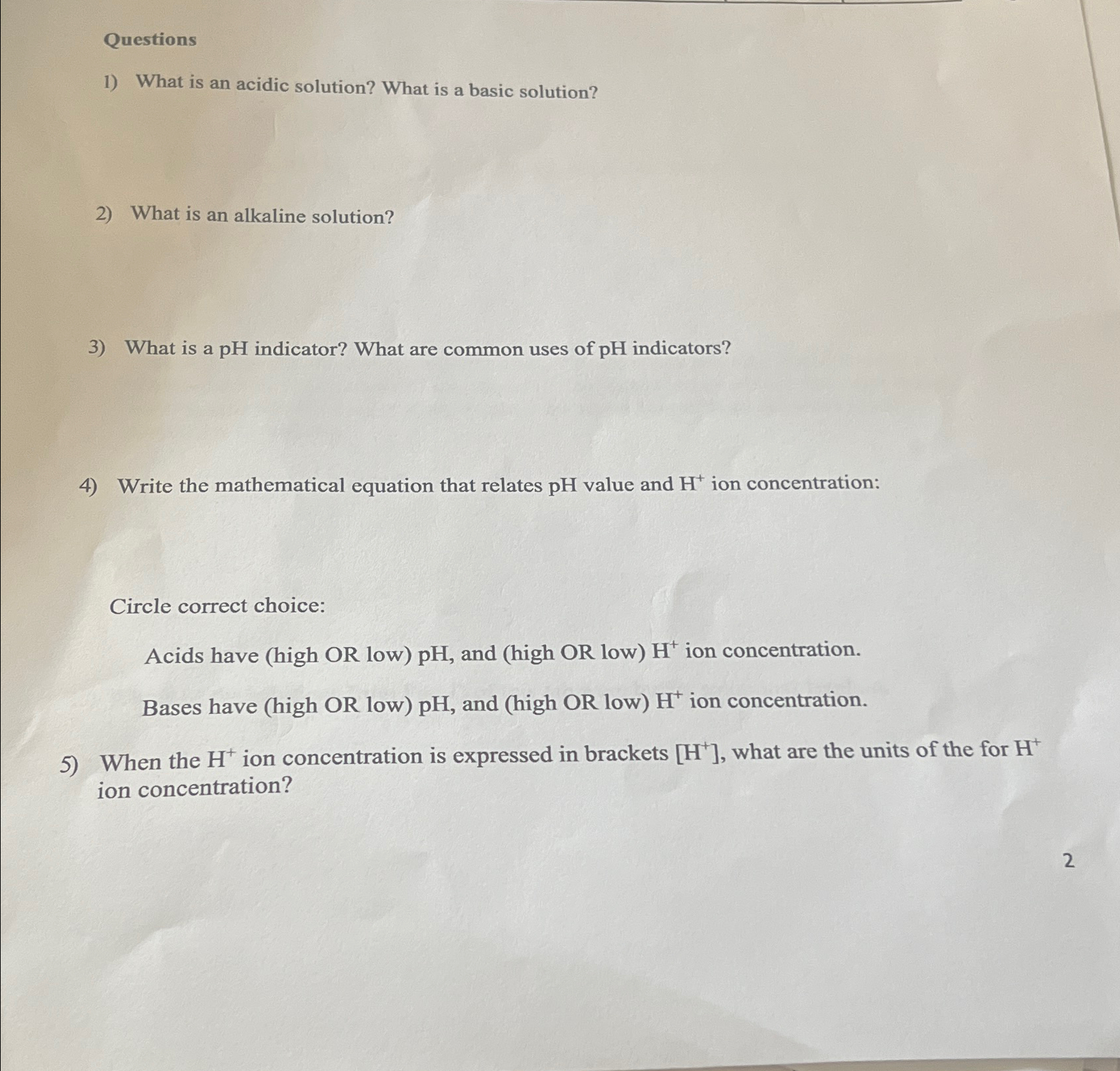 Solved Questions1 ﻿what is an acidic solution? What is a | Chegg.com