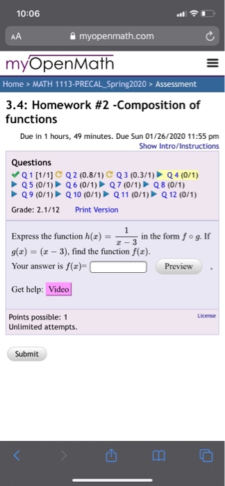 Solved 10:06 AA myopenmath.com myOpenMath Home > MATH | Chegg.com