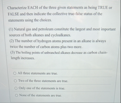 Solved Characterize EACH of the three given statements as | Chegg.com