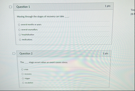 Solved Question 11 ﻿ptsMoving through the stages of recovery | Chegg.com