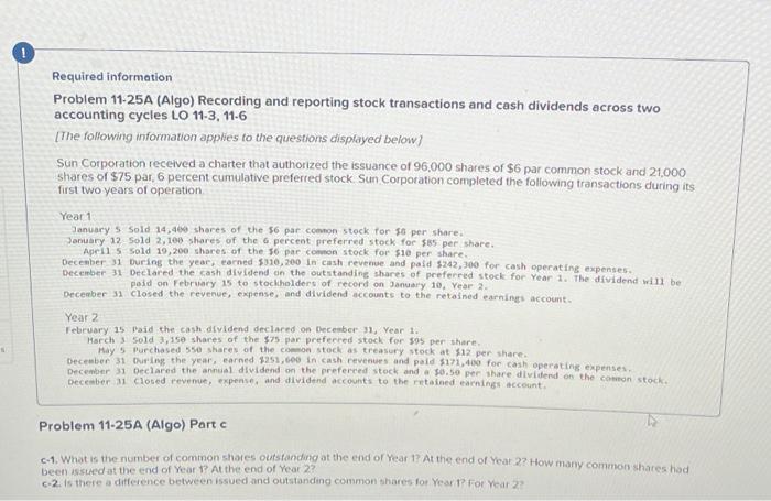 Solved Required information Problem 11-25A (Algo) Recording | Chegg.com