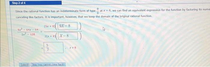 Solved limx→22x2−1289x2−64x−64 Step 1 of 4 Recall the | Chegg.com