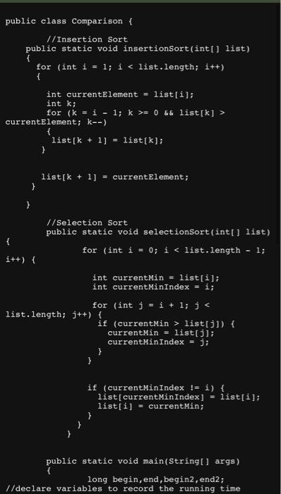 Solved Compare the running times of the following sorting | Chegg.com